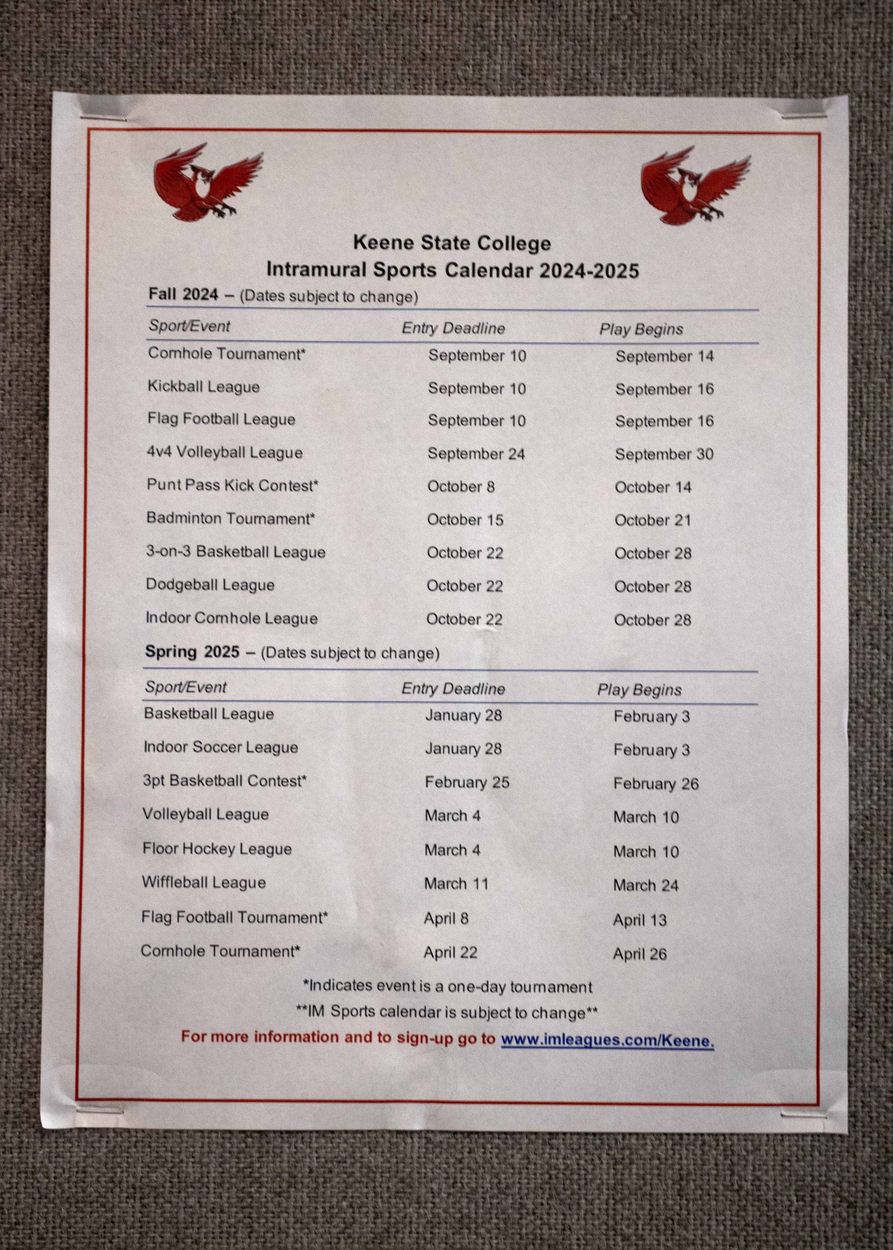 Sports schedule synopsis – The Equinox